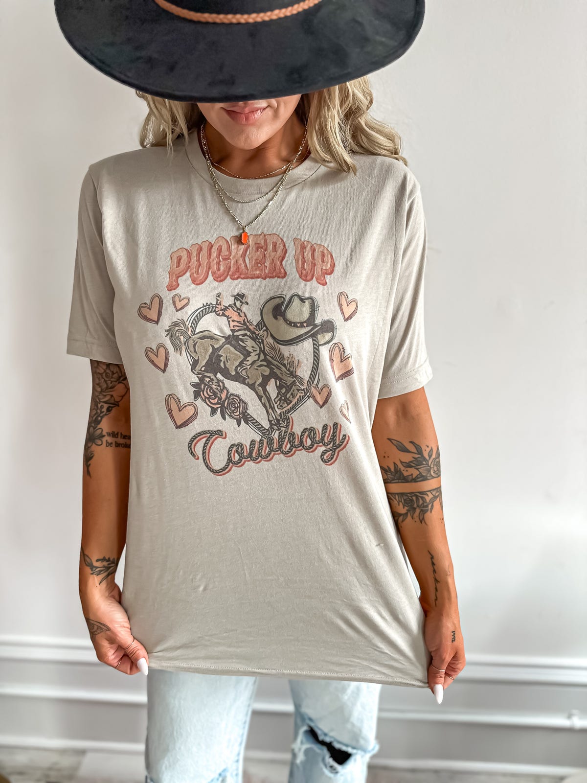 Pucker Up Cowboy Heather Tan Graphic Tee *Final Sale*