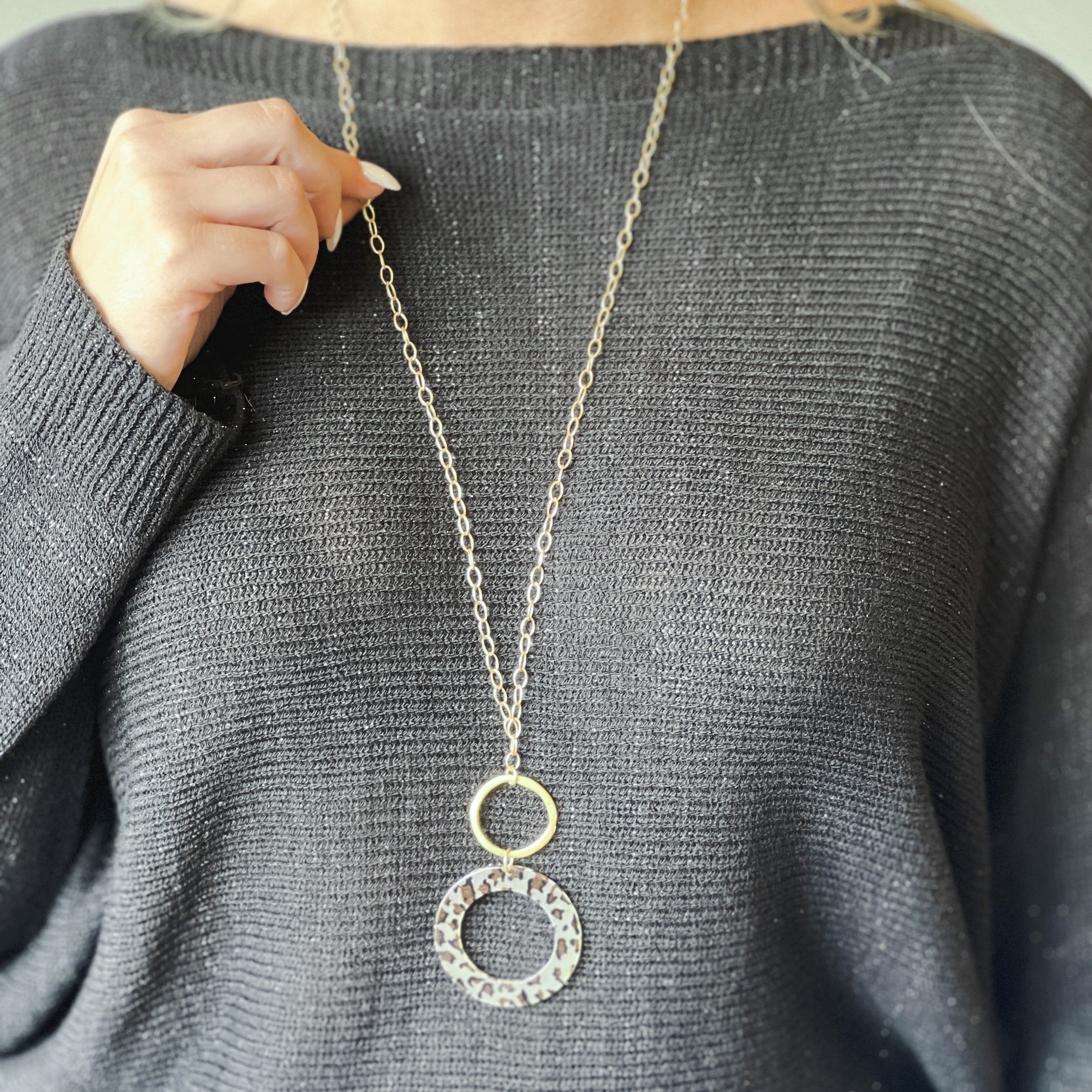 Long gold circle necklace store