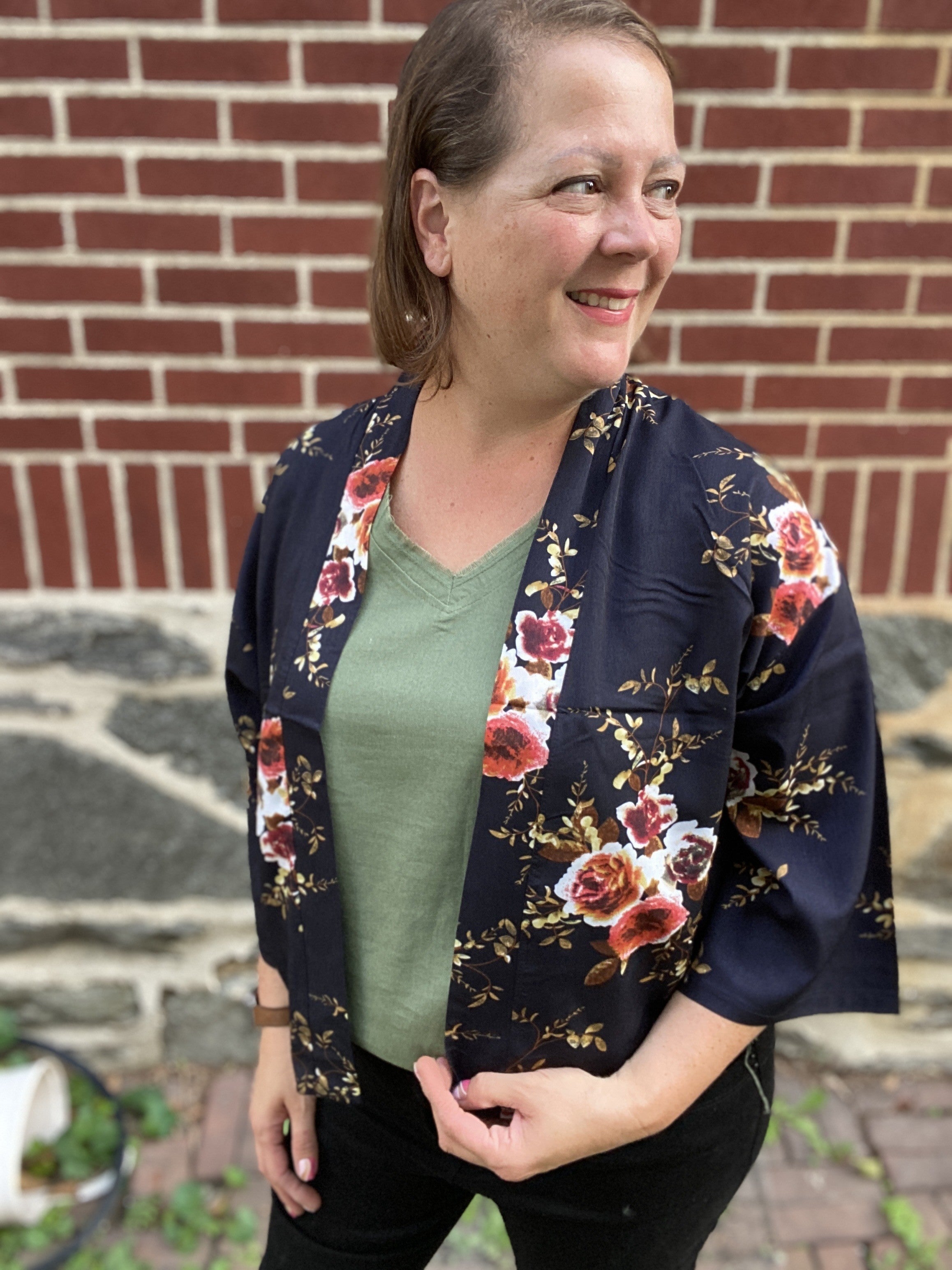 Black Floral Kimono Jacket