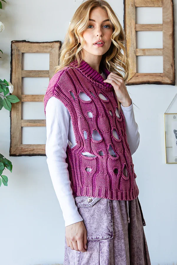 Oli & Hali- Washed and Distressed Sweater Vest (Magenta)