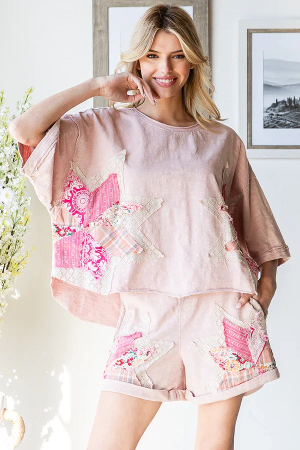 Product: Oli & Hali- Multi-Print Star Patch Top (Pink) *Final Sale*