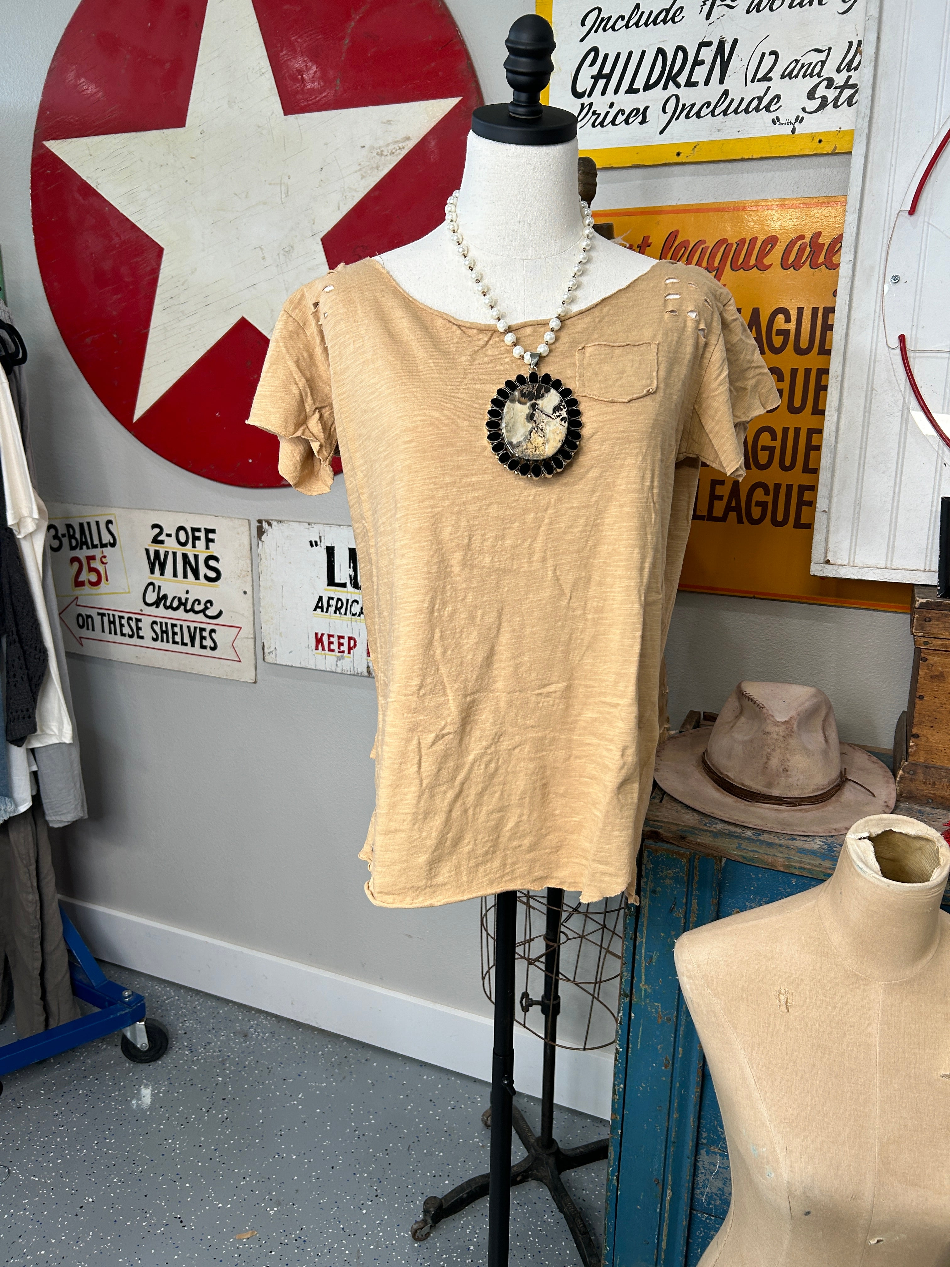 Product: Rare Bird- Distressed Rag Tee (Sand)