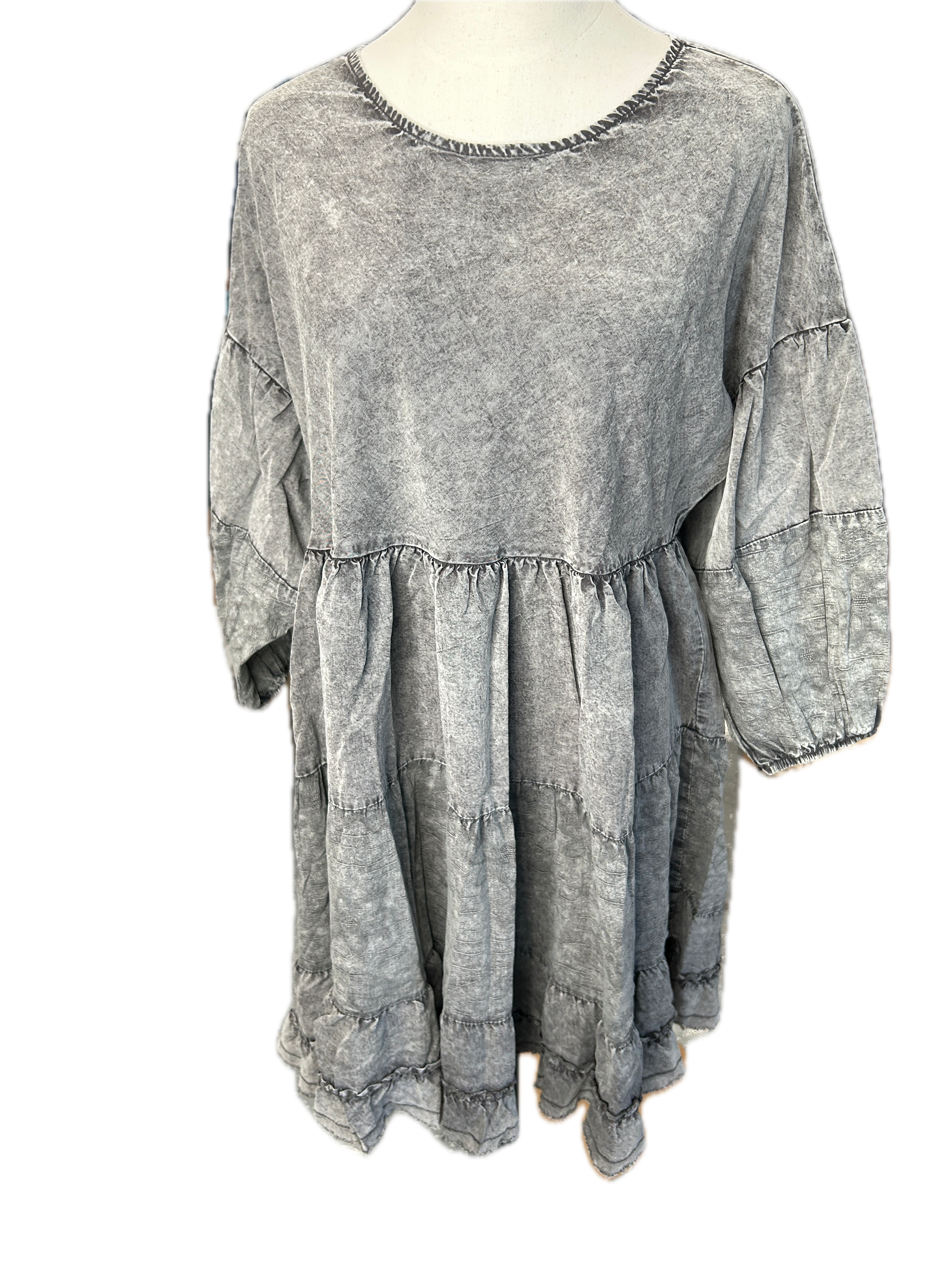 Product: Easel - Tiered Ruffle Bottom Dress (Black Denim) *Final Sale*