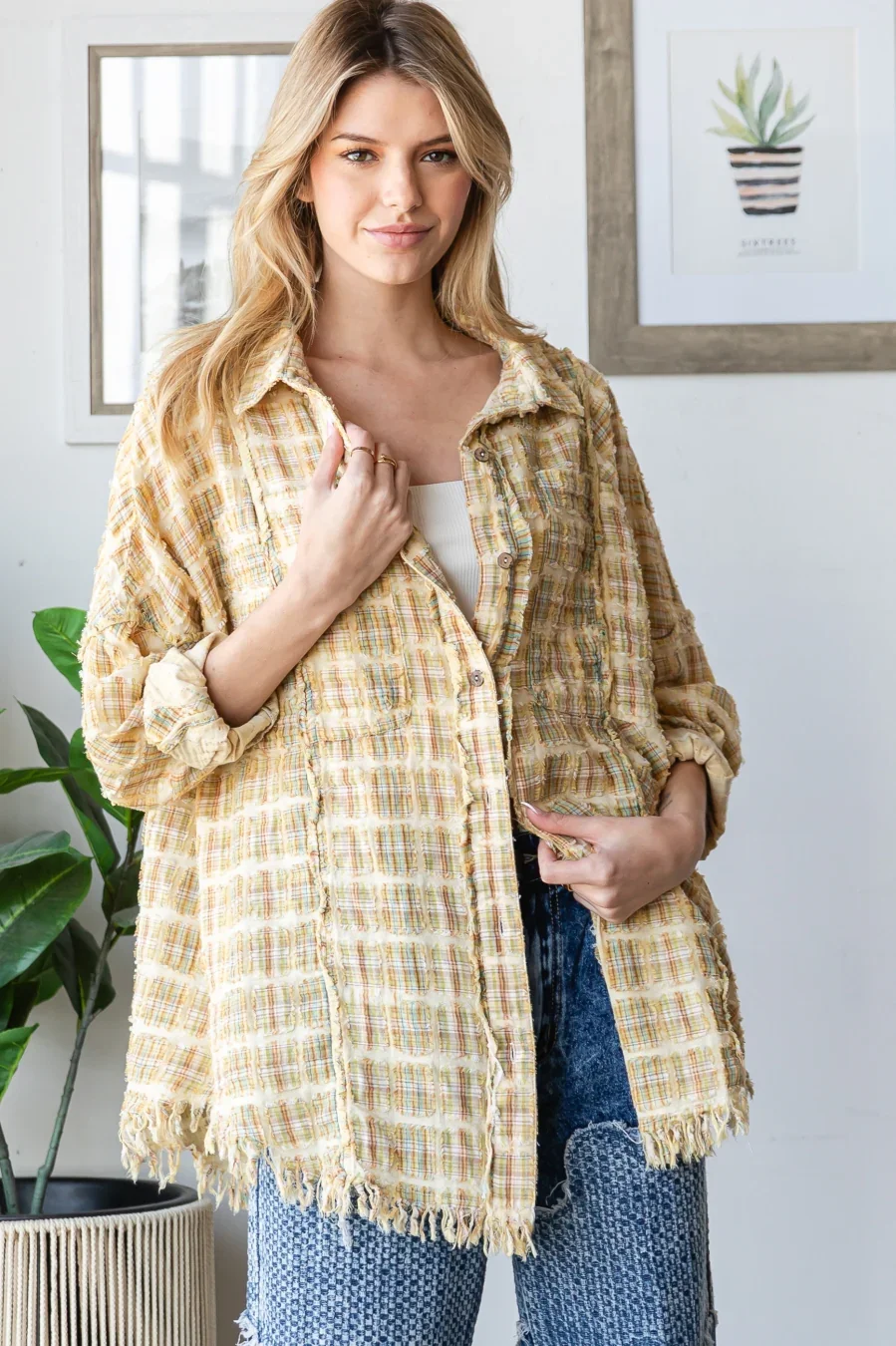 Product: Oli & Hali- Washed Plaid Button Down Top (Light Honey)