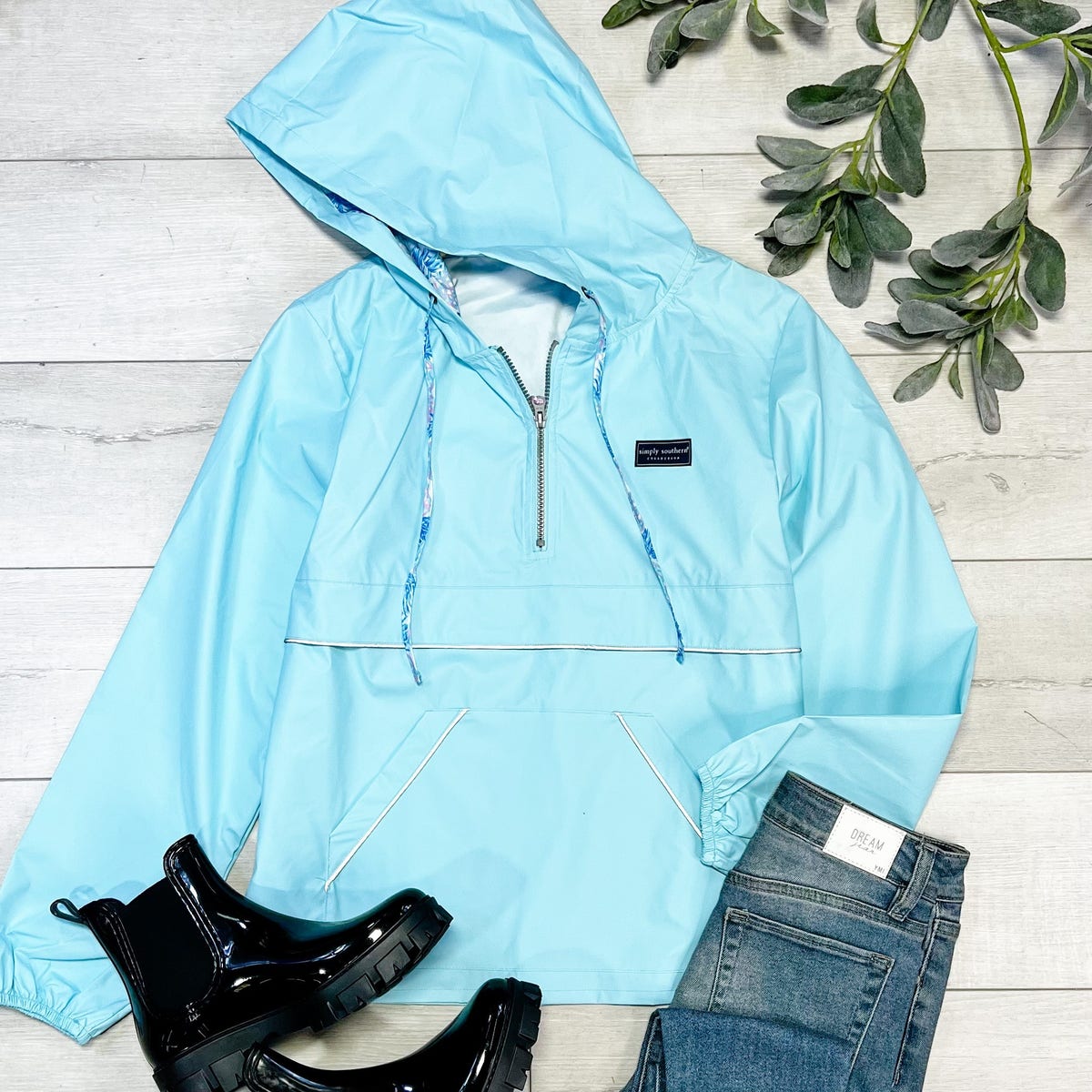 *Simply Southern* Inside Patterned Quarter Zip Rain Jacket - OCEAN