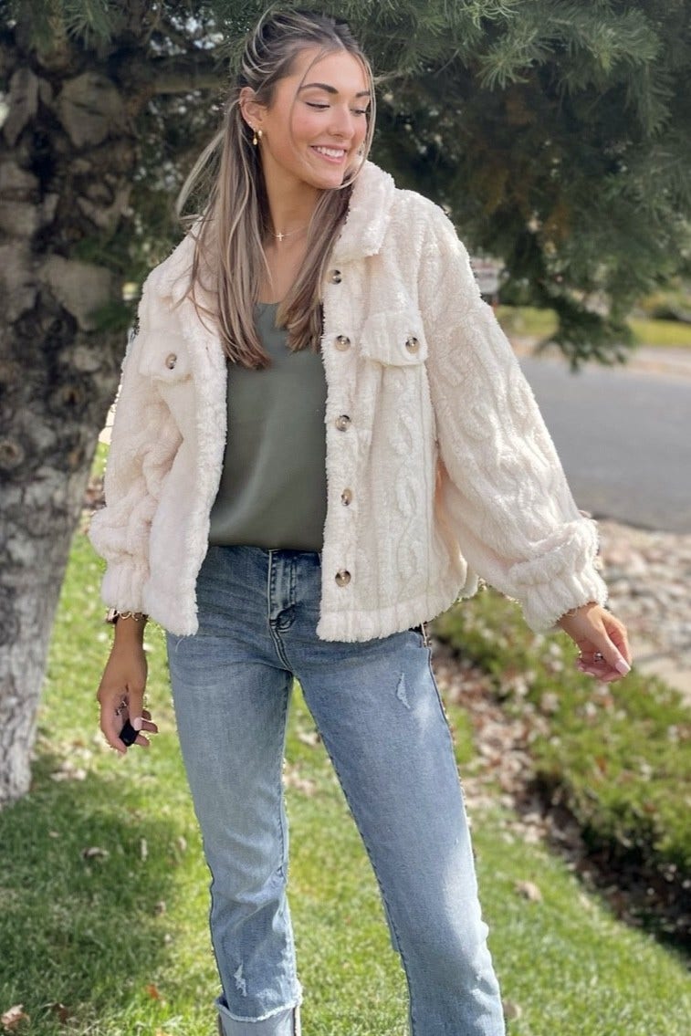 Emily Cable Knit Fuzzy Shacket *Final Sale*