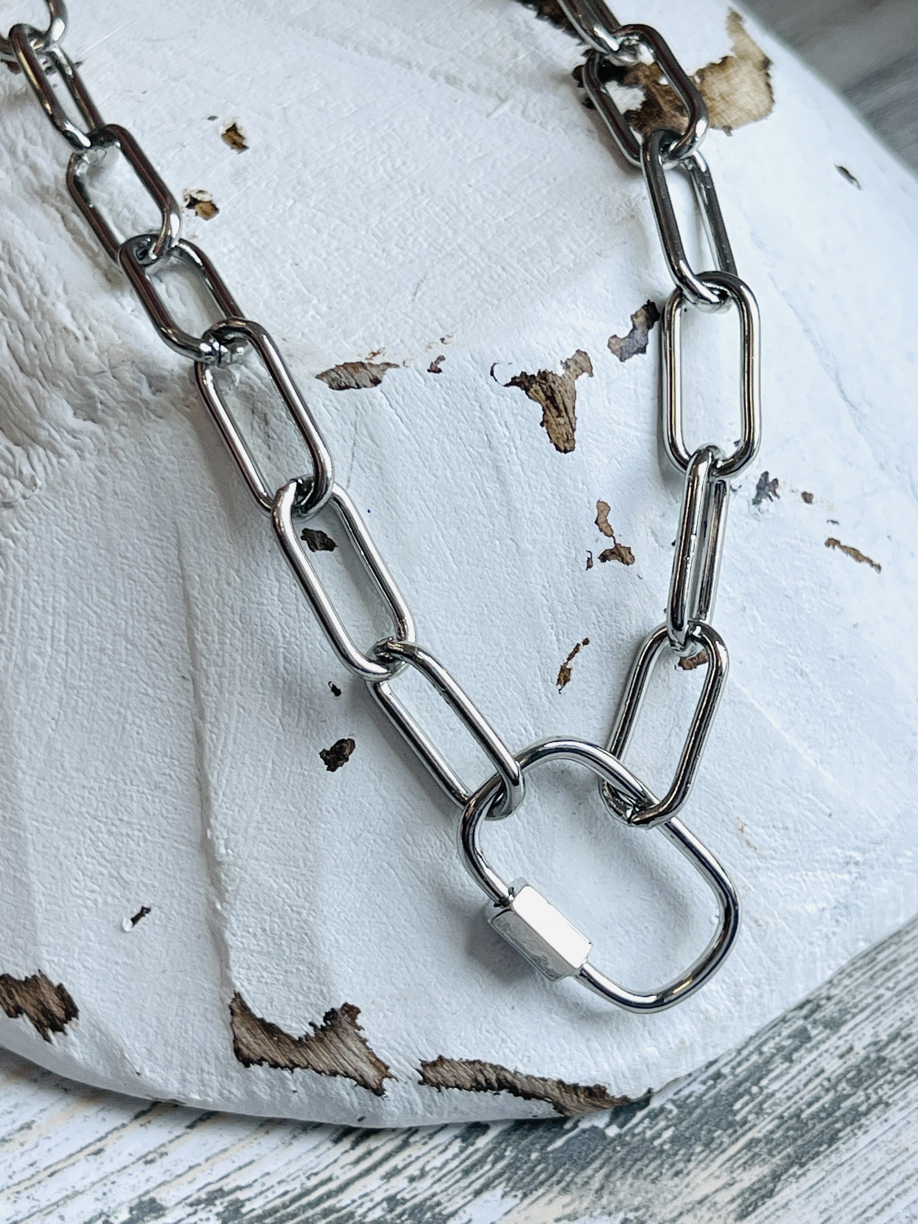 Silver PaperClip Necklace with Carabiner | Silver, Paper clip, Jewelry