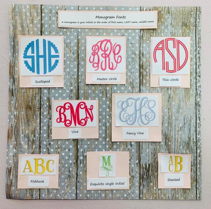 Monograms are in first LAST middle name order.