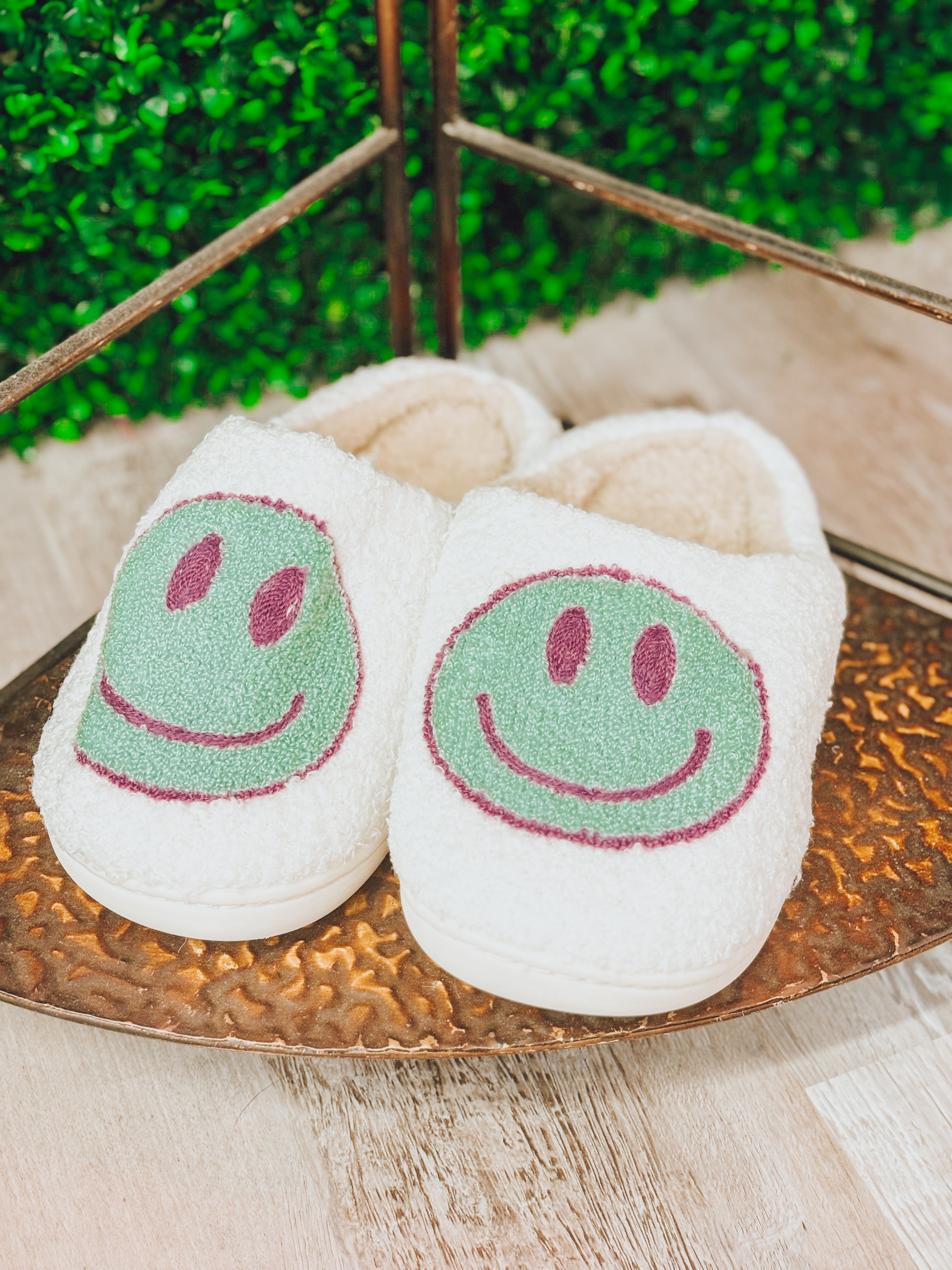 Product: Smiley Cozy Slippers in Cyan
